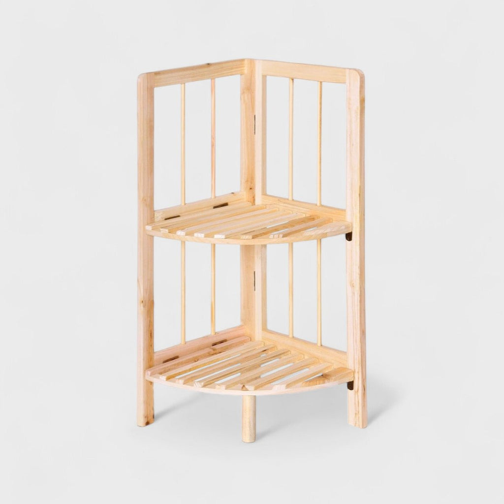 2 Tier Wooden Corner Shelf Storage Rack – Home Phase