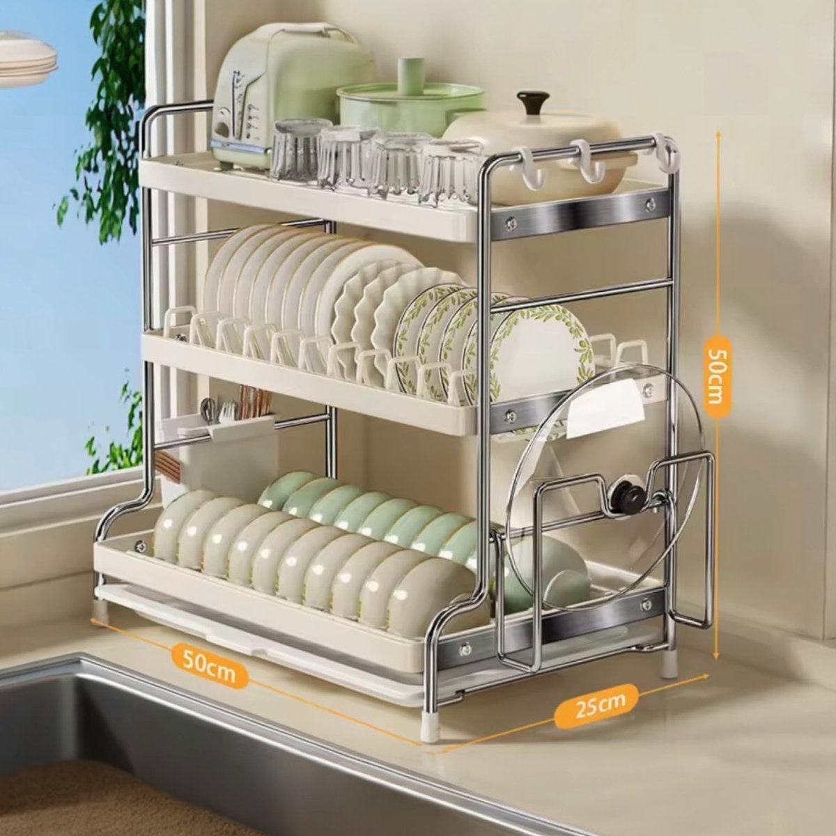 2/3 Tier Metal Dish Rack - Off White – Home Phase