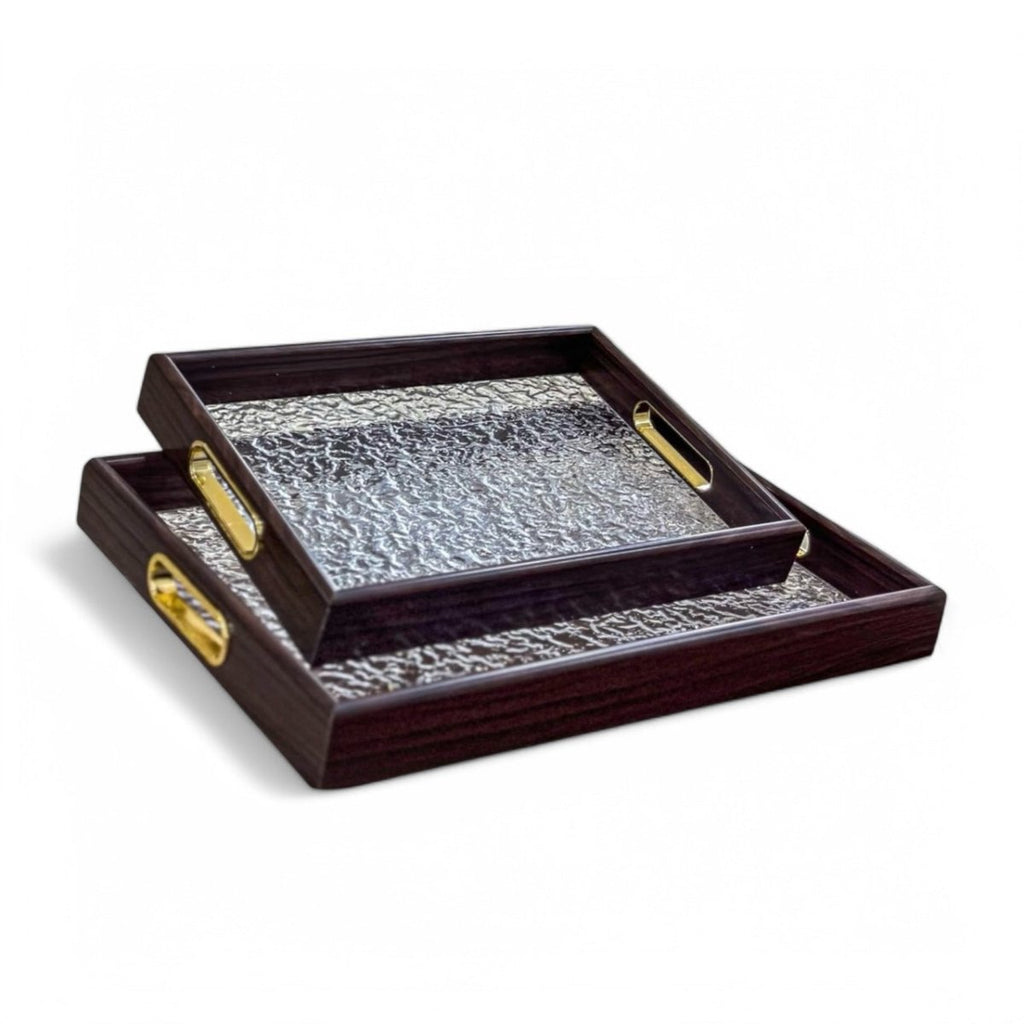 2PC Modern Acacia & Acrylic Tray Set – Home Phase