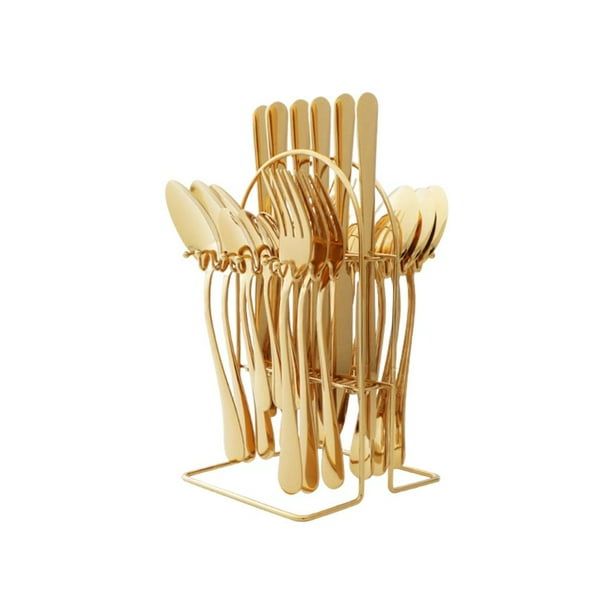 24PC Stainless Steel Cutlery Set With Stand - Gold (SSCS24-6G)(12 ...