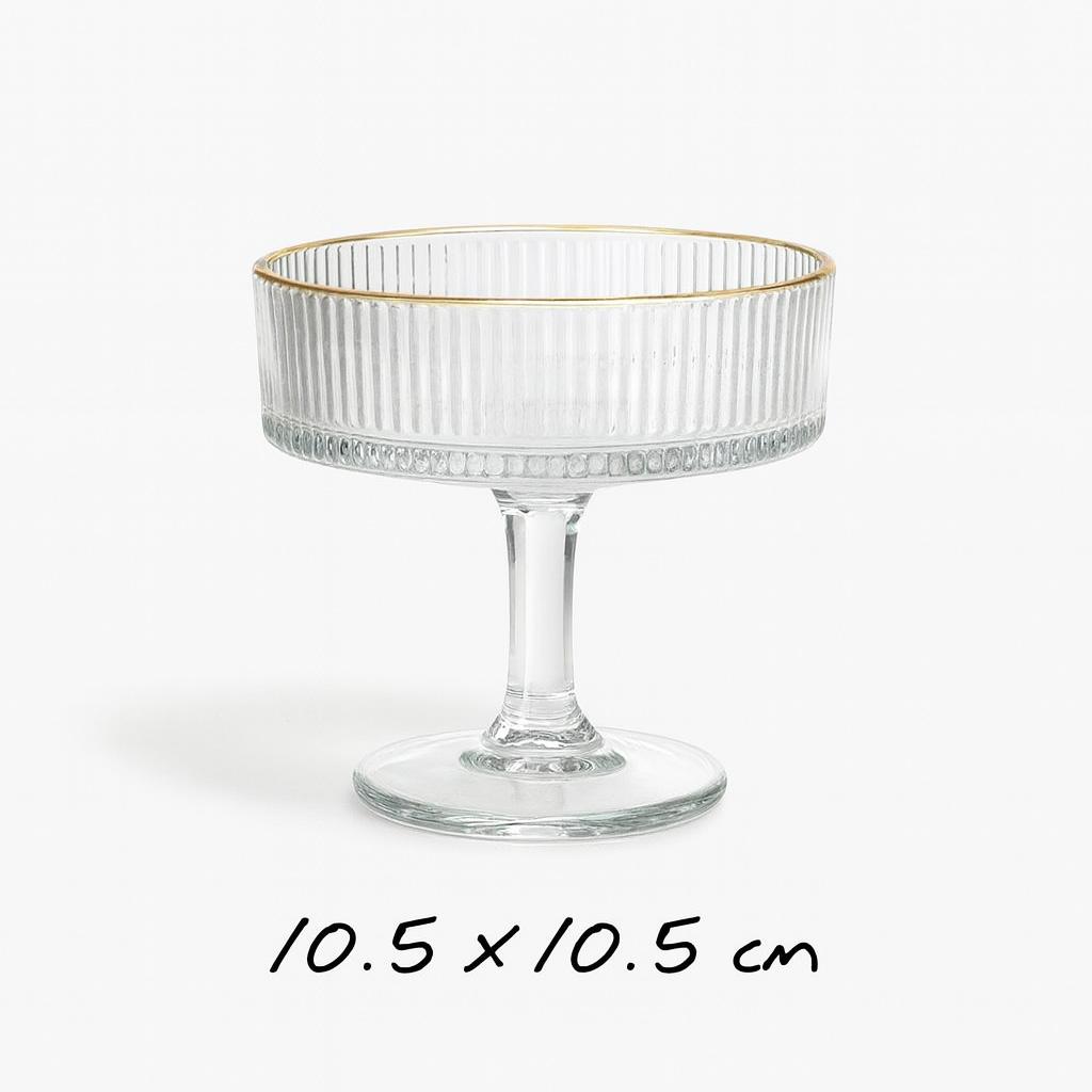Narrow Ribbed Long Stem Dessert Bowl With Gold Rim - Set Of 6 (NRB7 ...