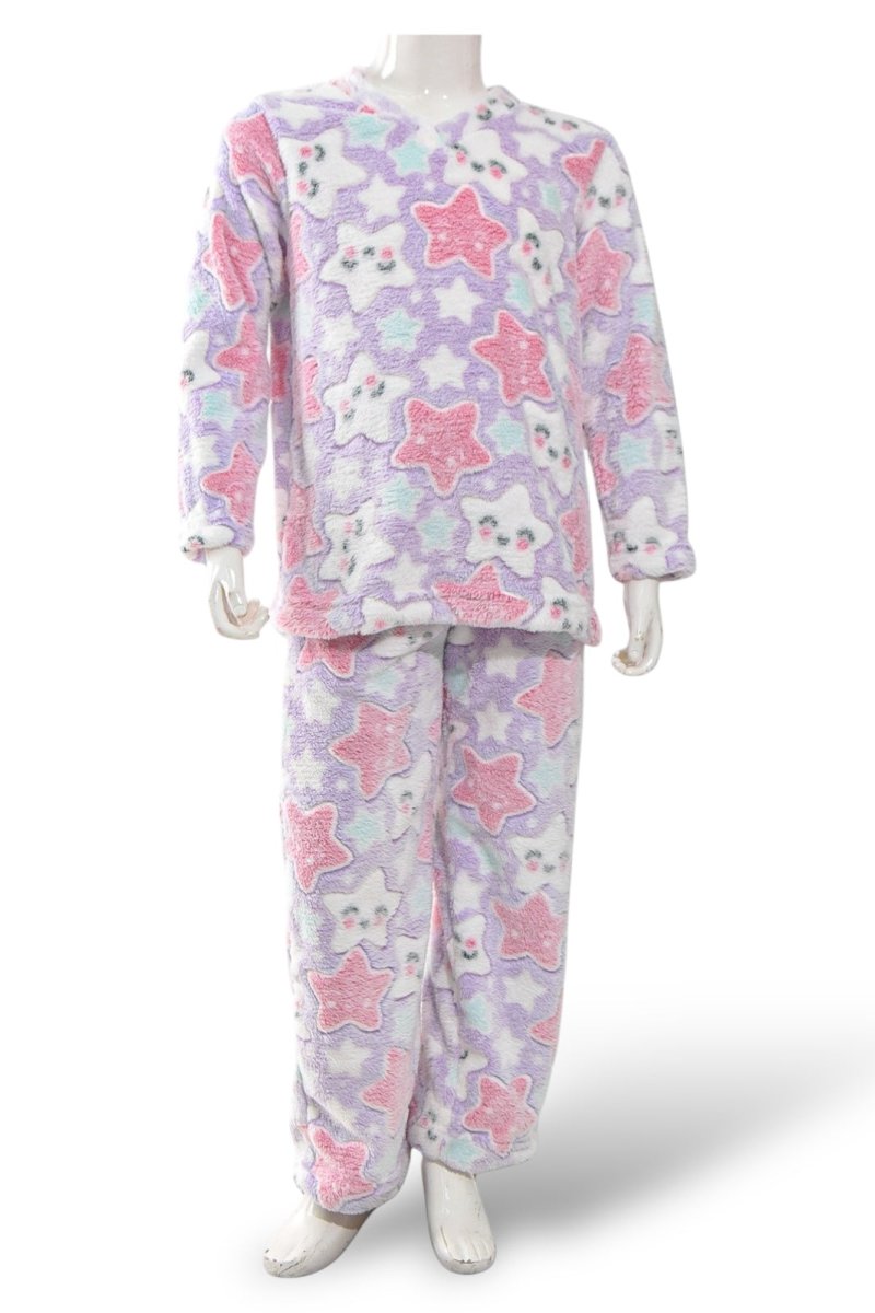 Kids Super Soft Fleece Glow In The Dark Pyjamas - Purple Stars – Home Phase
